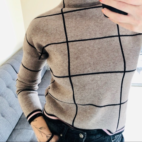 Sweaters | Standing Collar Long Sleeve Checked Sweater | Poshmark